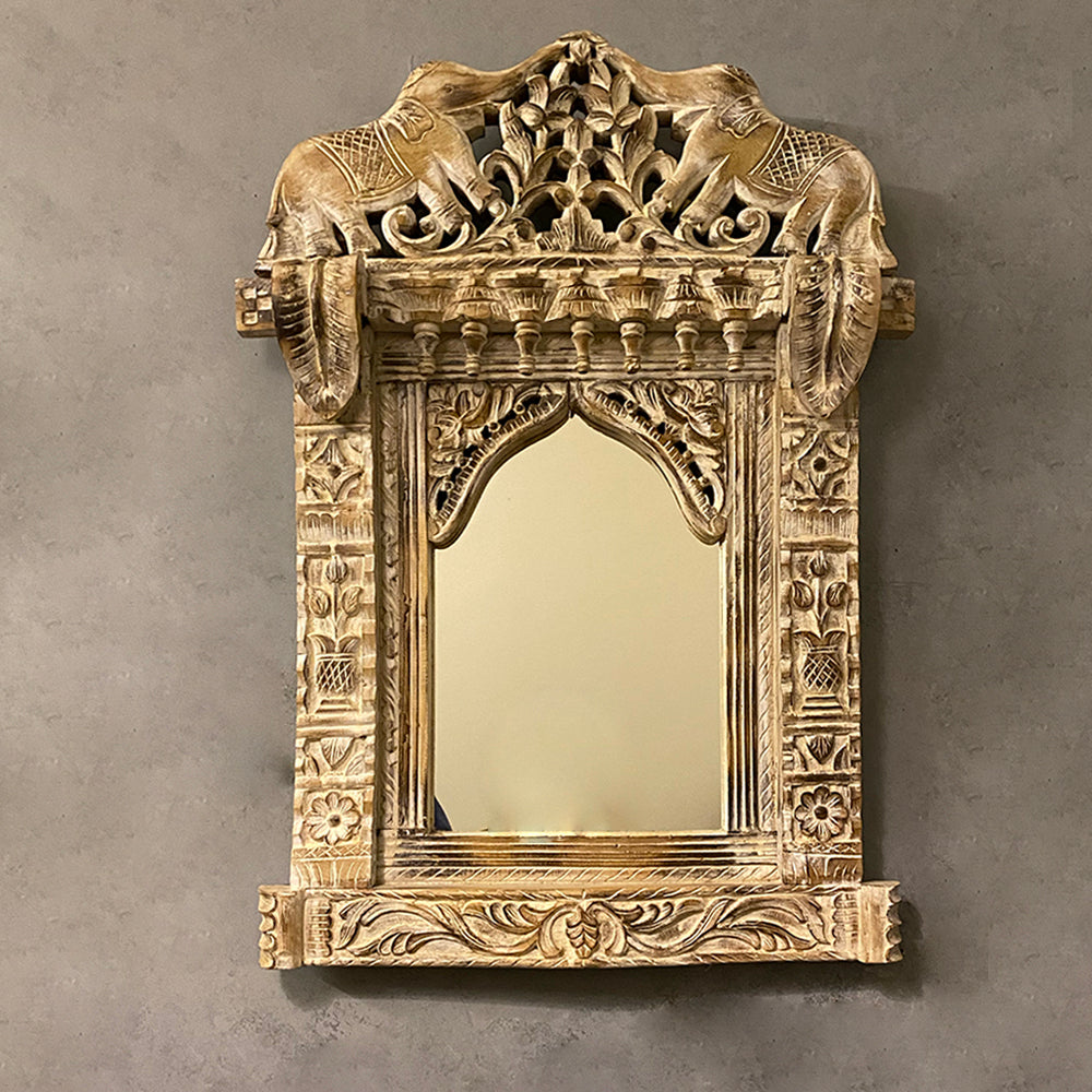Carved Elephant Jharoka Mirror– Sunshine Boulevard